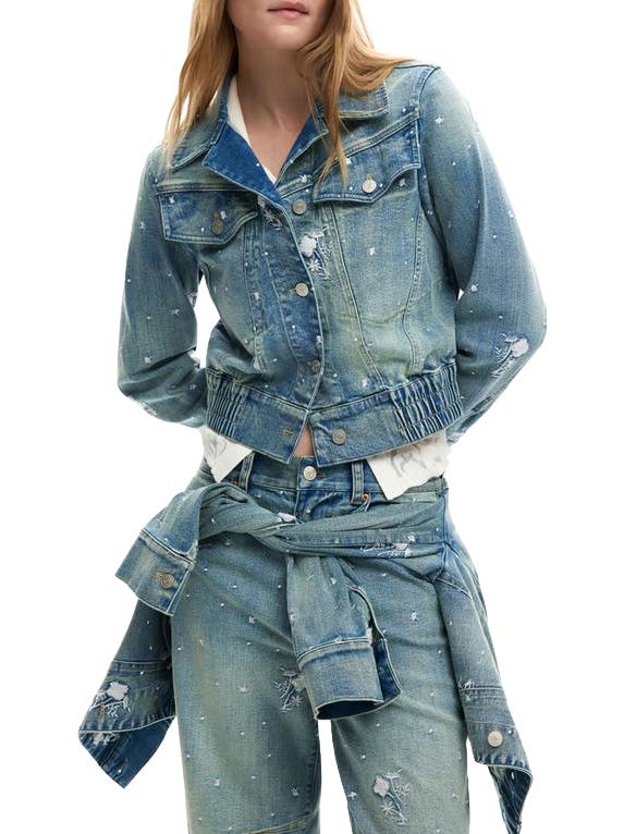 DESIGUAL Embroidered Denim Trucker Jacket
